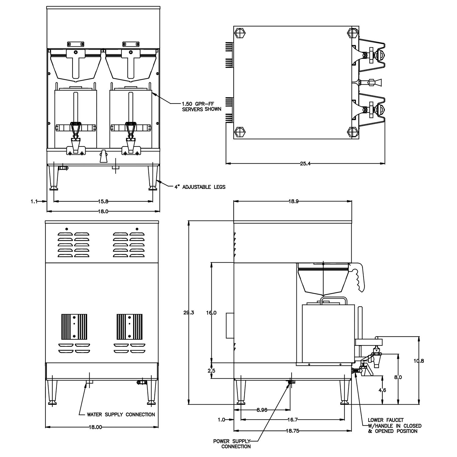 Dual® GPR DBC® with Lower Faucet & Funnel Lock - Coffee - BUNN ...